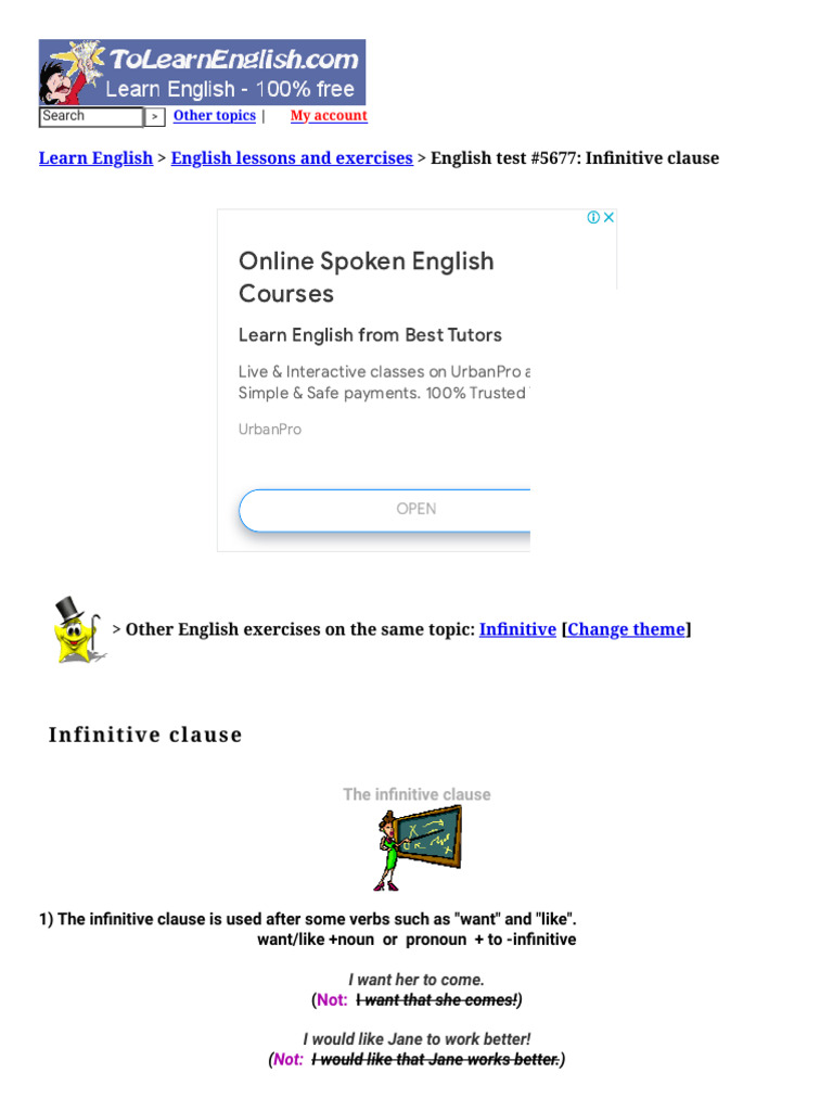 Infinitive Clause English | PDF | English Language | Clause