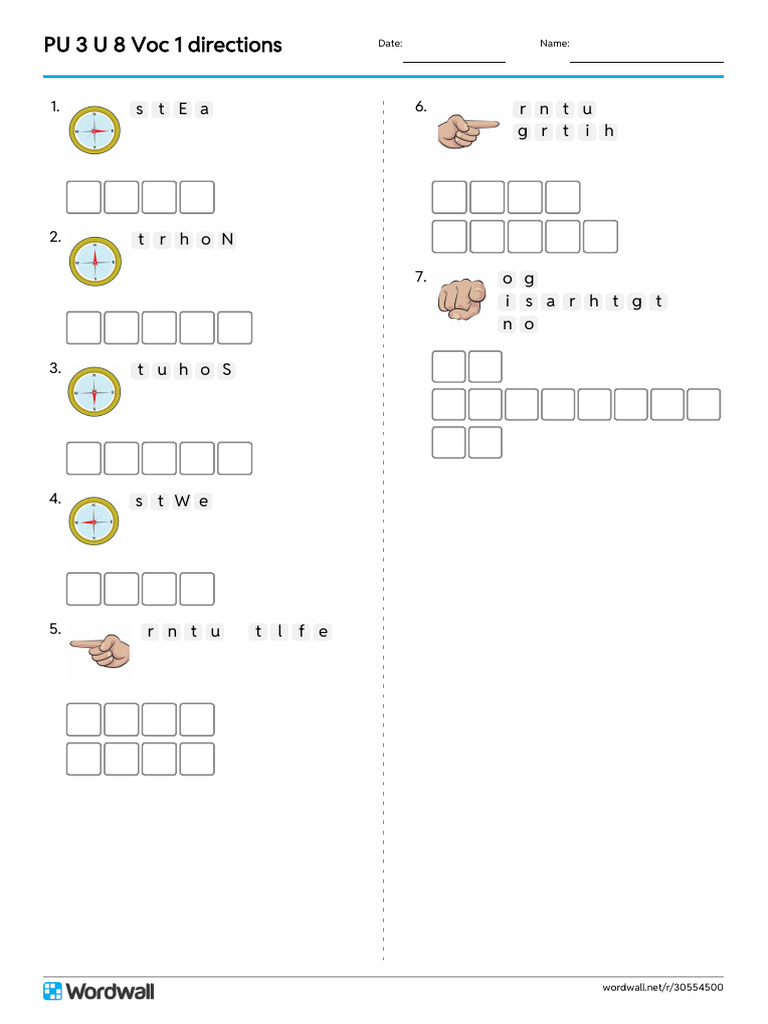 Pu 3 U 8 Voc 1 Directions Anagram | PDF