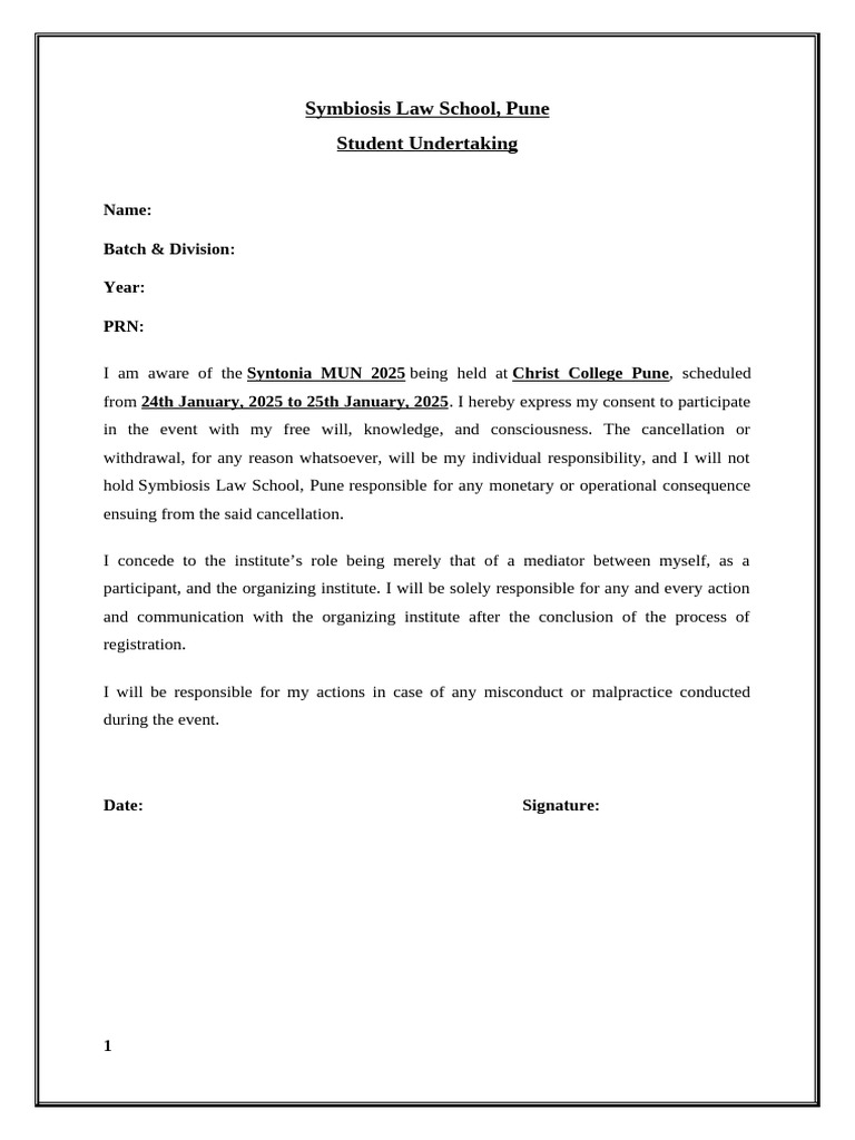 Student Undertaking | PDF