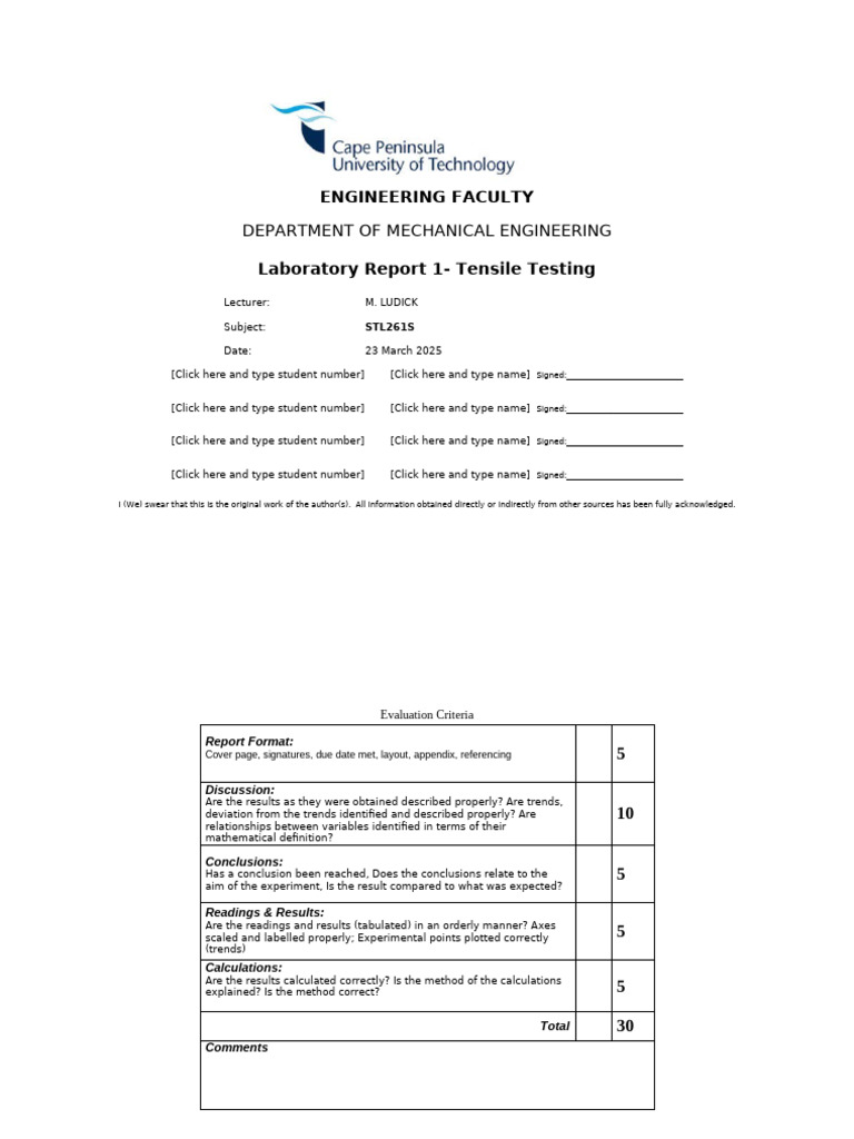 Tensile Testing of Materials Report | PDF | Experiment | Ultimate ...