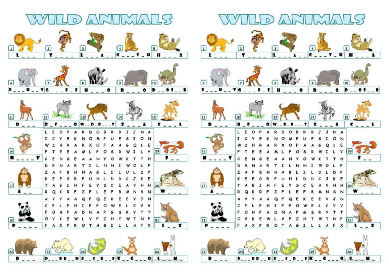 Activity - Wild Animals Wordsearch | PDF