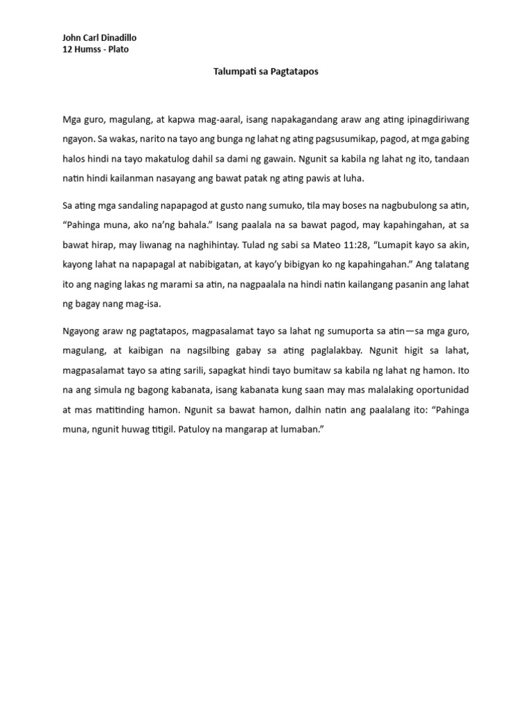 Talumpati Sa Pagtatapos | PDF