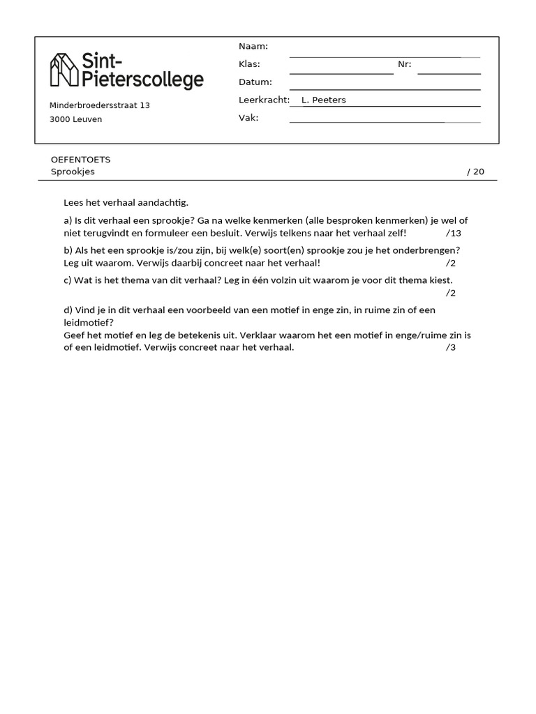 TOETS Sprookjes | PDF