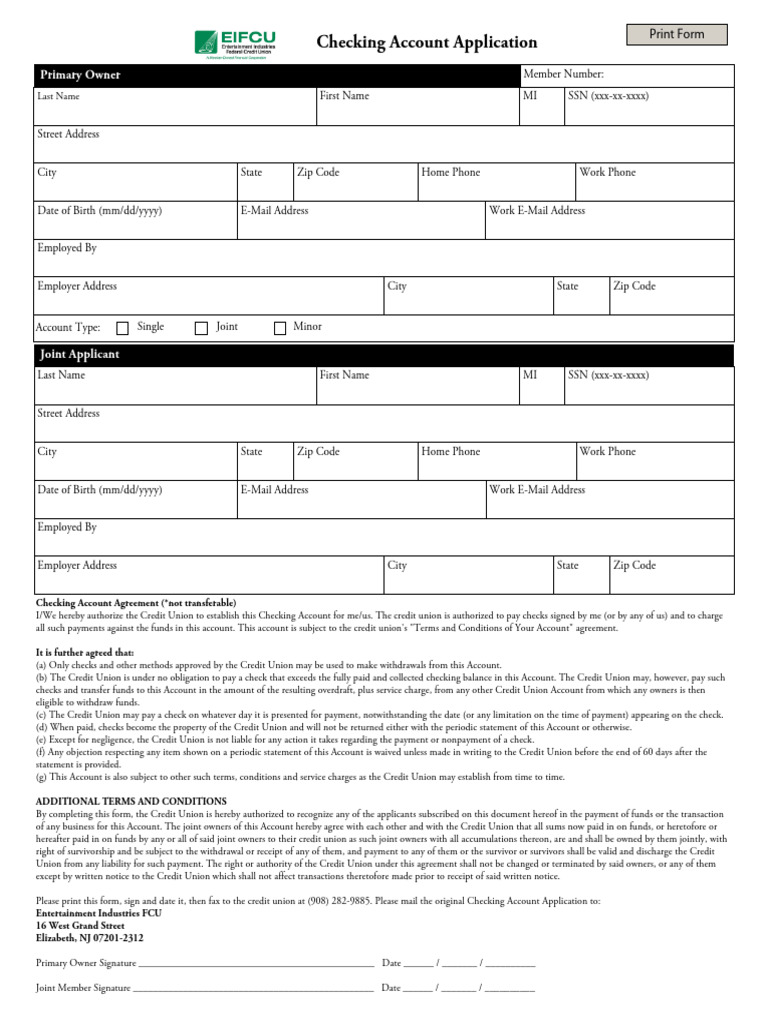 eifcu-checking-account-application | PDF | Transaction Account | Credit ...