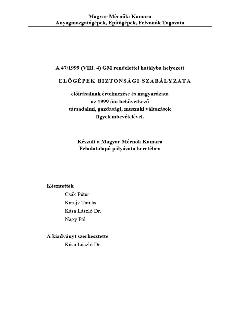 18 AEFT 2016 - Utmutato Emelogepek Biztonsagi Szabalyzatahoz | PDF