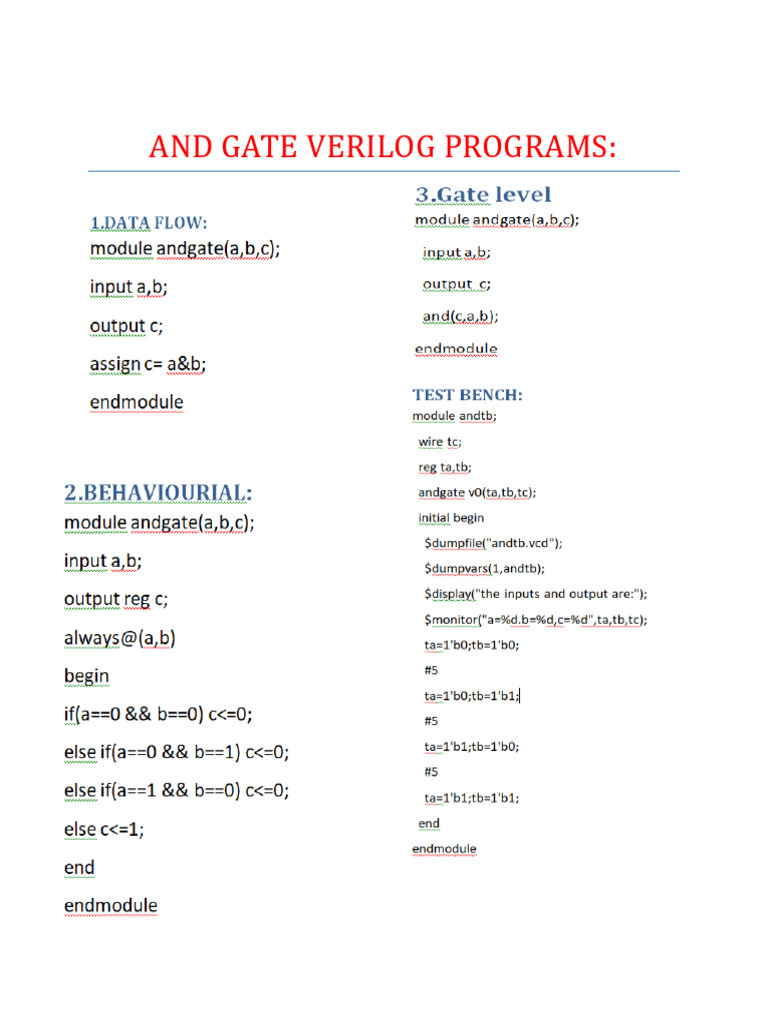 And Gate Verilog Programs-1 | PDF