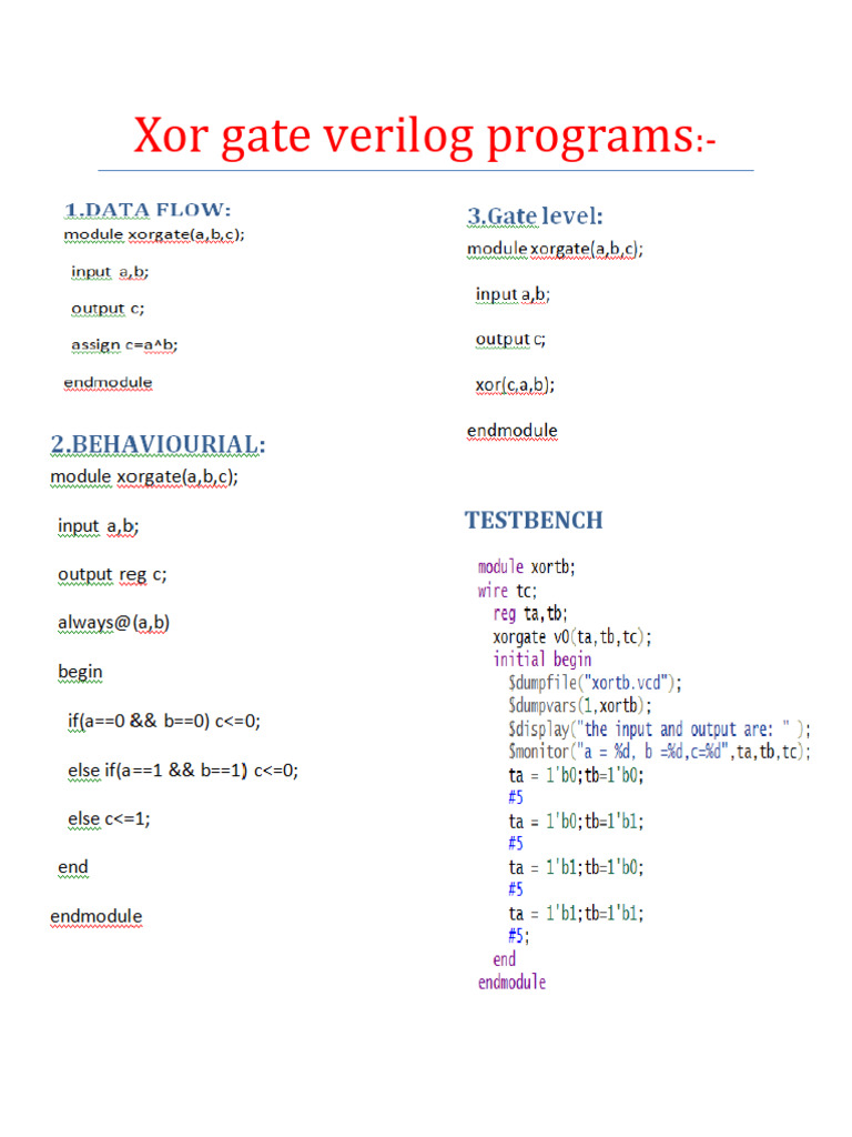 Xor gate verilog programs-1 | PDF