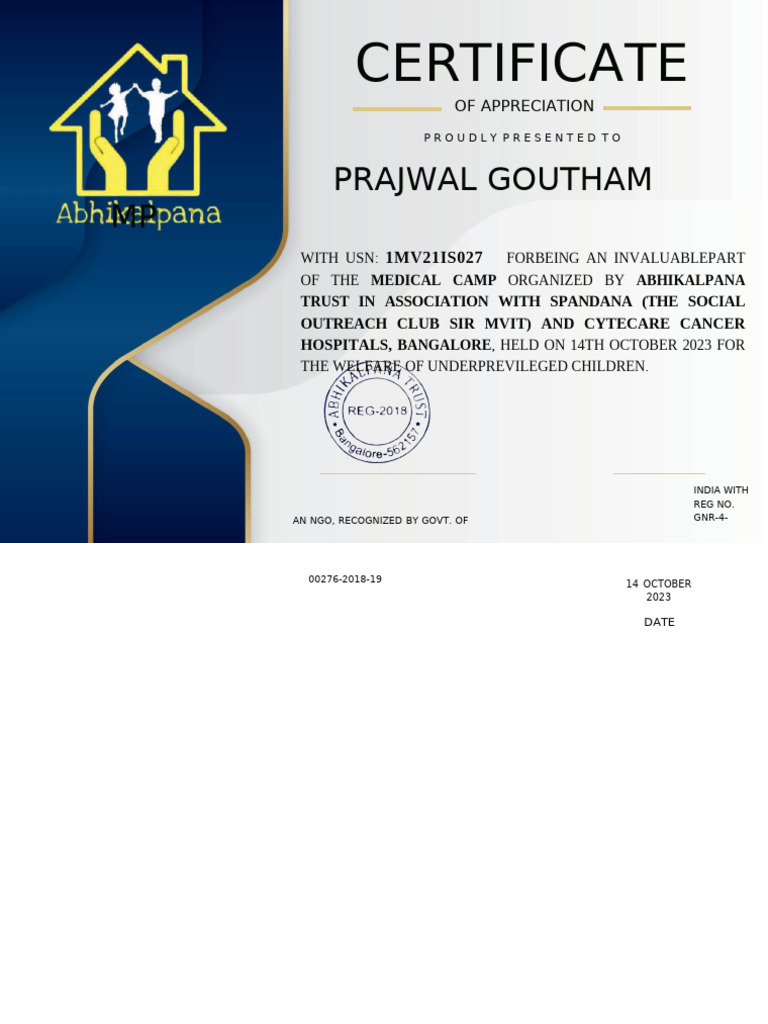 Prajwal Goutham MP: Certificate | PDF