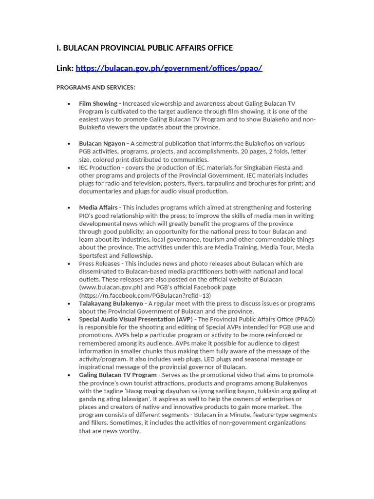 Bulacan Provincial Public Affairs Office | PDF | Entertainment ...