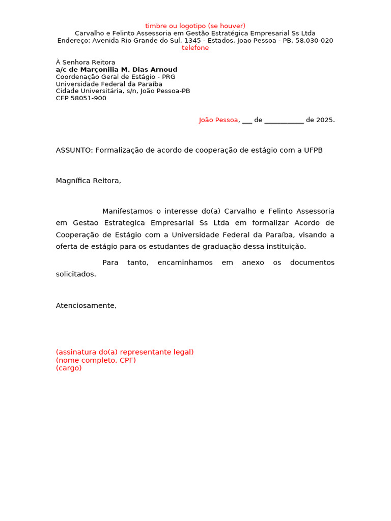 Carta Ou Oficio Convênio Ufpb | PDF
