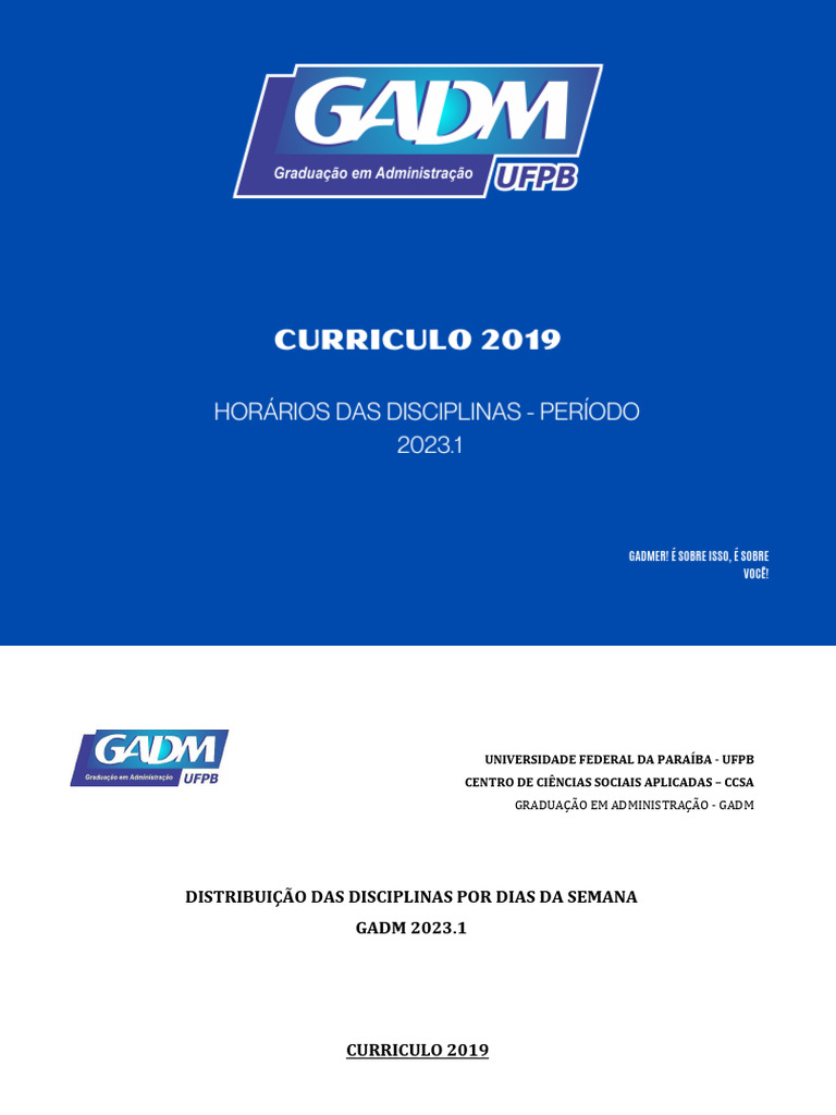 Horários das Disciplinas GADM 2023.1 | PDF | Ciências Sociais | Science