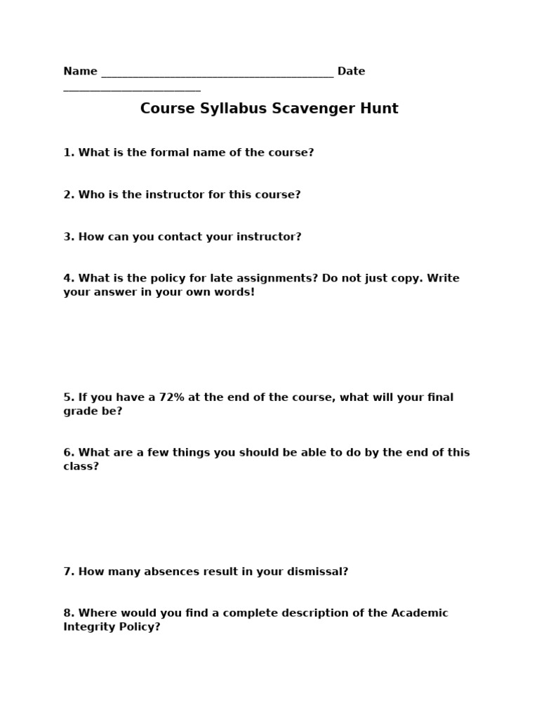 Syllabus Scavenger Hunt 2024 | PDF