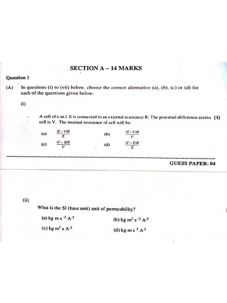 Guess Paper 4 | PDF