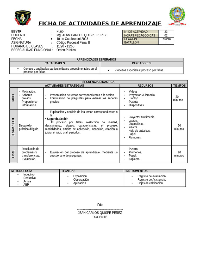 22va. SESION - 12VA. SEMANA - FICHA DE ACTIVIDADES DE APRENDIZAJE DPP - 10-10-2023 | PDF ...