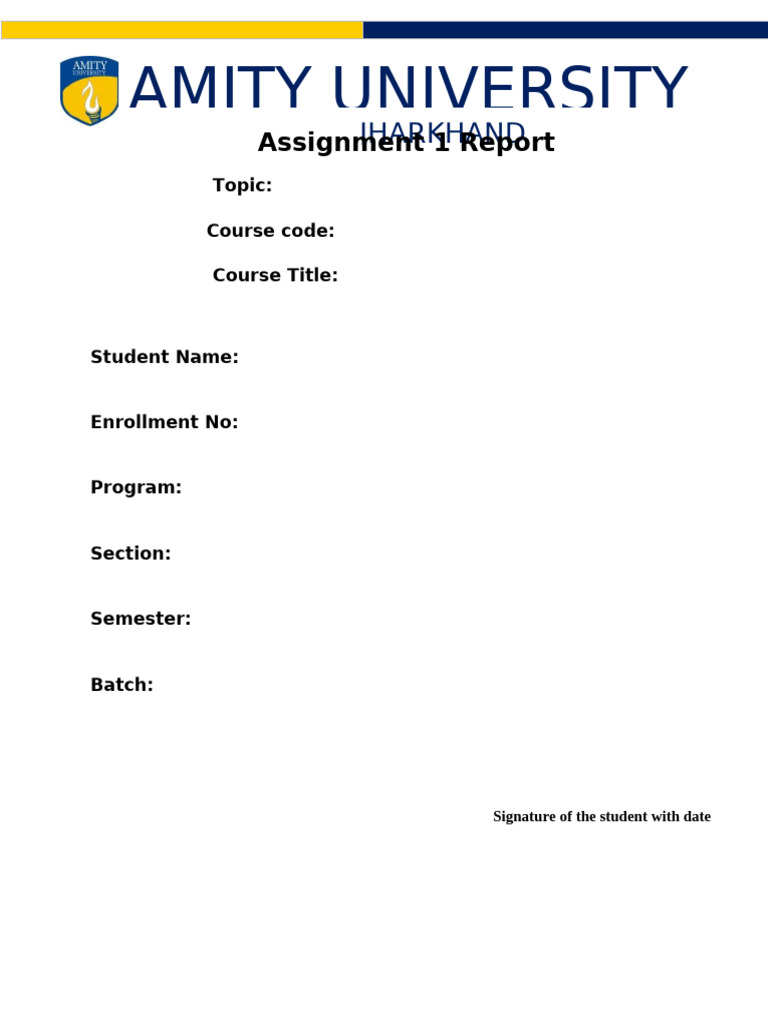 Amity University Assignment Front Page | PDF