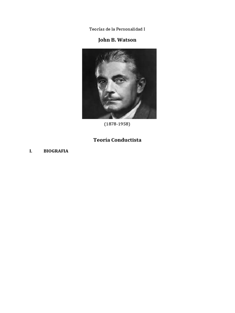 Biografía y Teoría de John B. Watson | PDF | Behaviorismo | Terapia ...