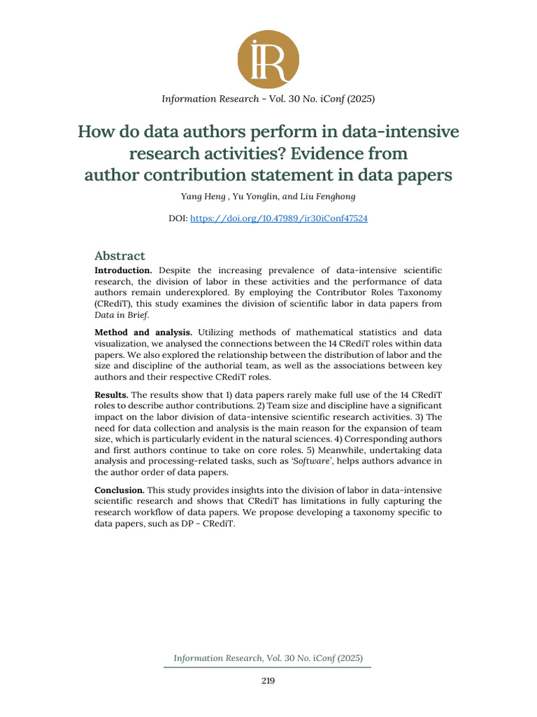 Data Authors in Research: CRediT Analysis | PDF | Science | Data