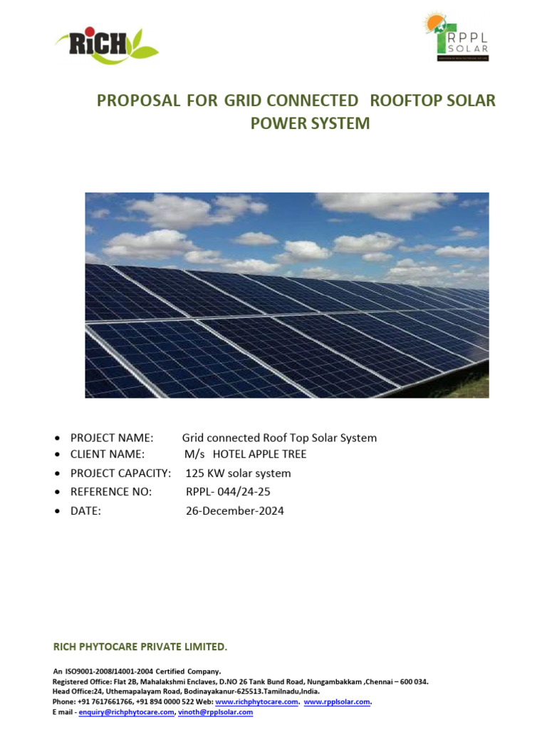 M - S Hotel Apple Tree 125 KWP RTS - Revised | PDF | Photovoltaic ...
