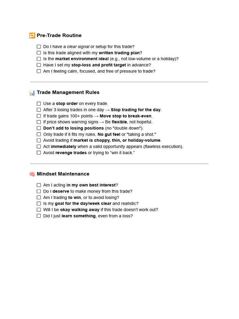 Daily Trading Checklist | PDF