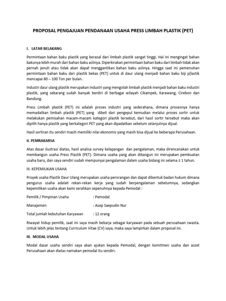 Proposal Pengajuan Pendanaan Usaha Press | PDF