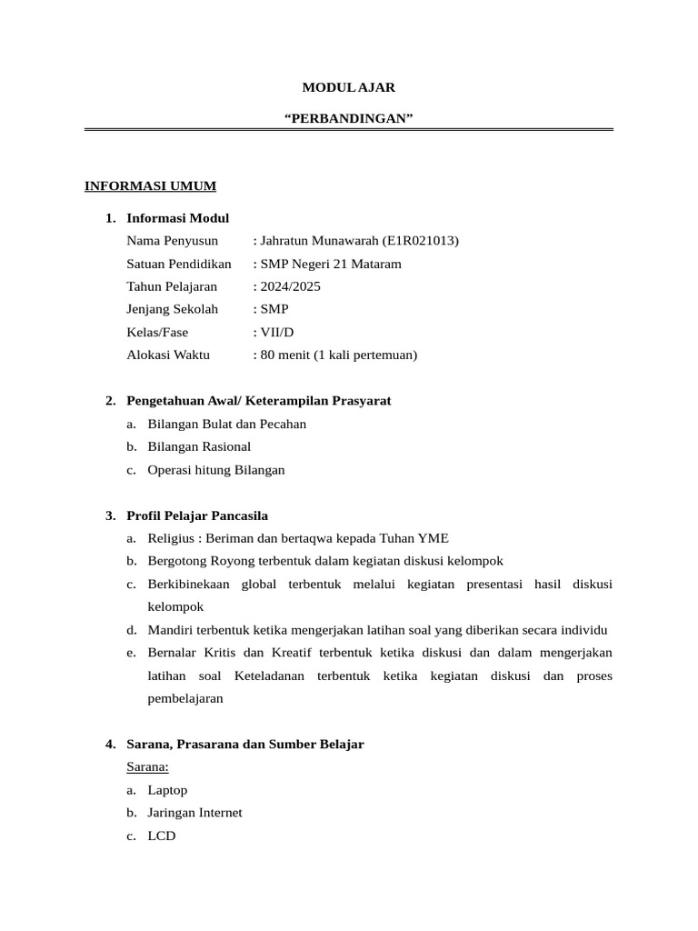 MODUL AJAR Fiks Perbandingan | PDF