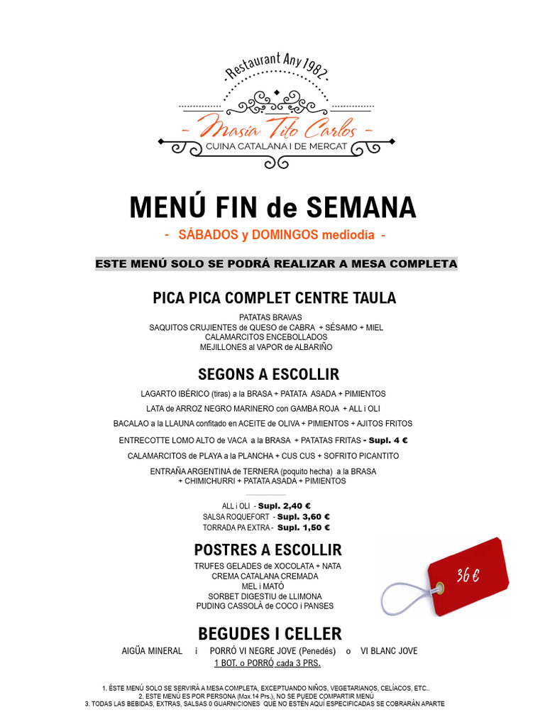 Menú de Fin de Semana en Restaurante Any 1982 | PDF | Alimentos | Cocina