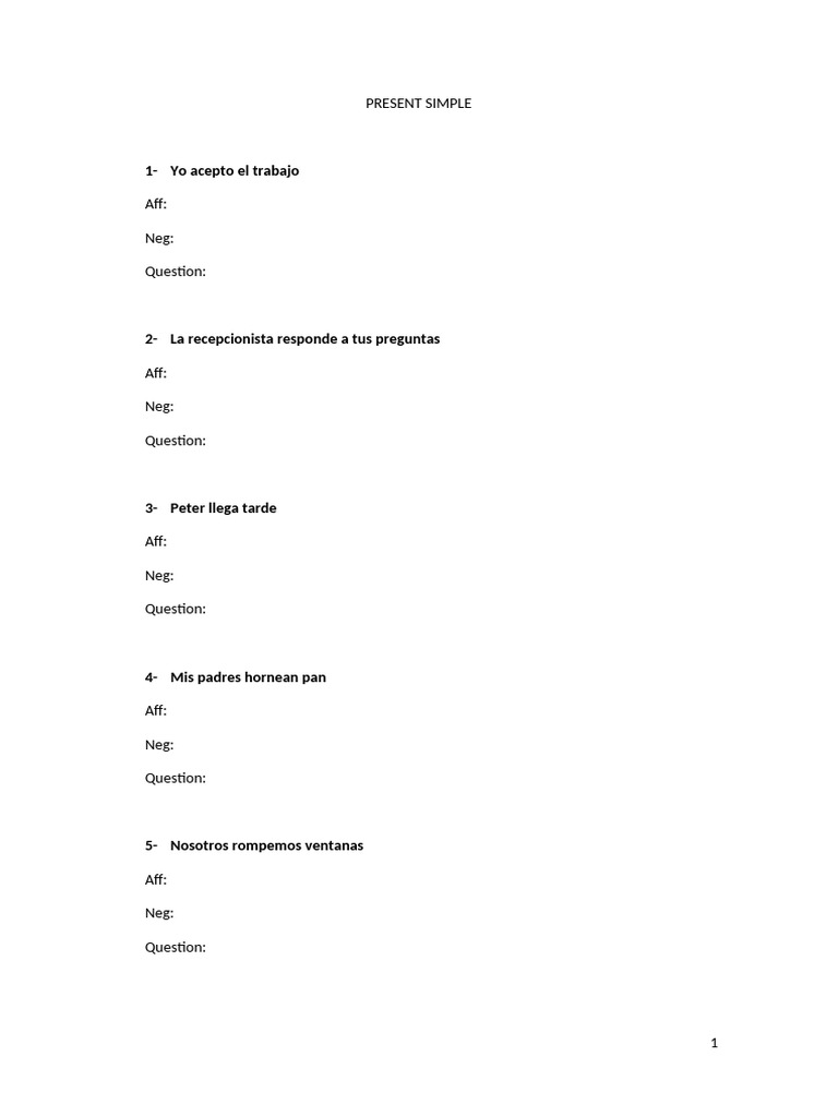 Frases Presente Simple Traducir | PDF