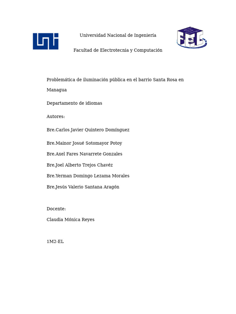 Iluminación Pública en Santa Rosa, Managua | PDF