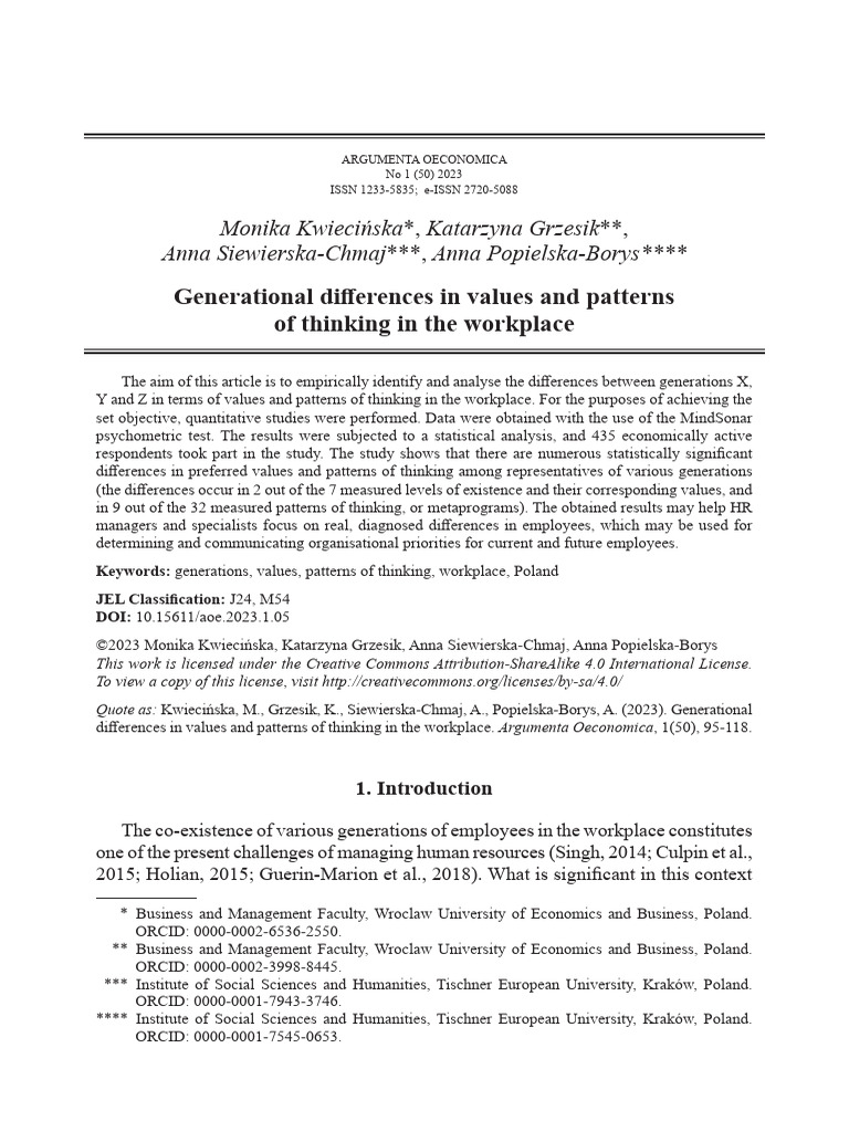 Kwiecinska Grzesik Siewierska-Chmaj Popielska-Borys Generational Differences | PDF | Neuro ...