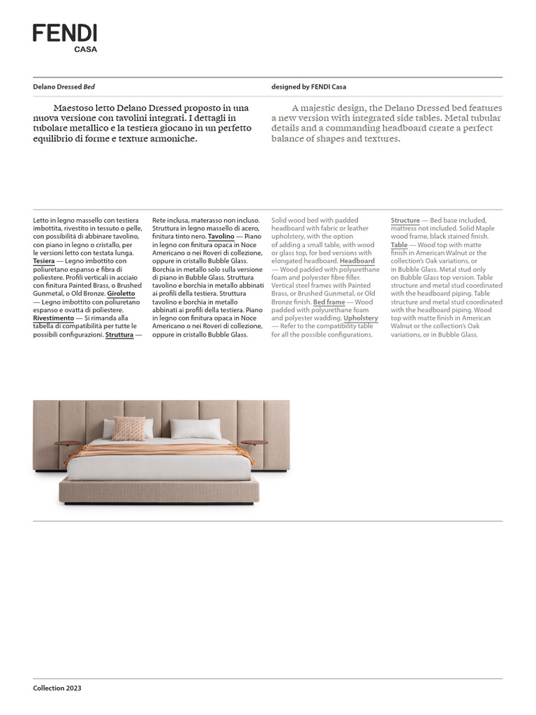 FENDI CASA - Delano Dressed - 2023 | PDF | Materials | Furniture