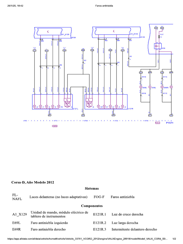 Esquema Iluminación Vauxhall Corsa D A12 Xer | PDF