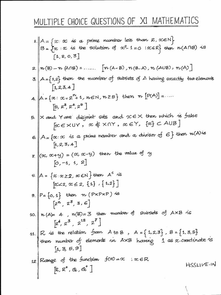 Plus One Maths 100 Obj Qns SVL Hsslive | PDF