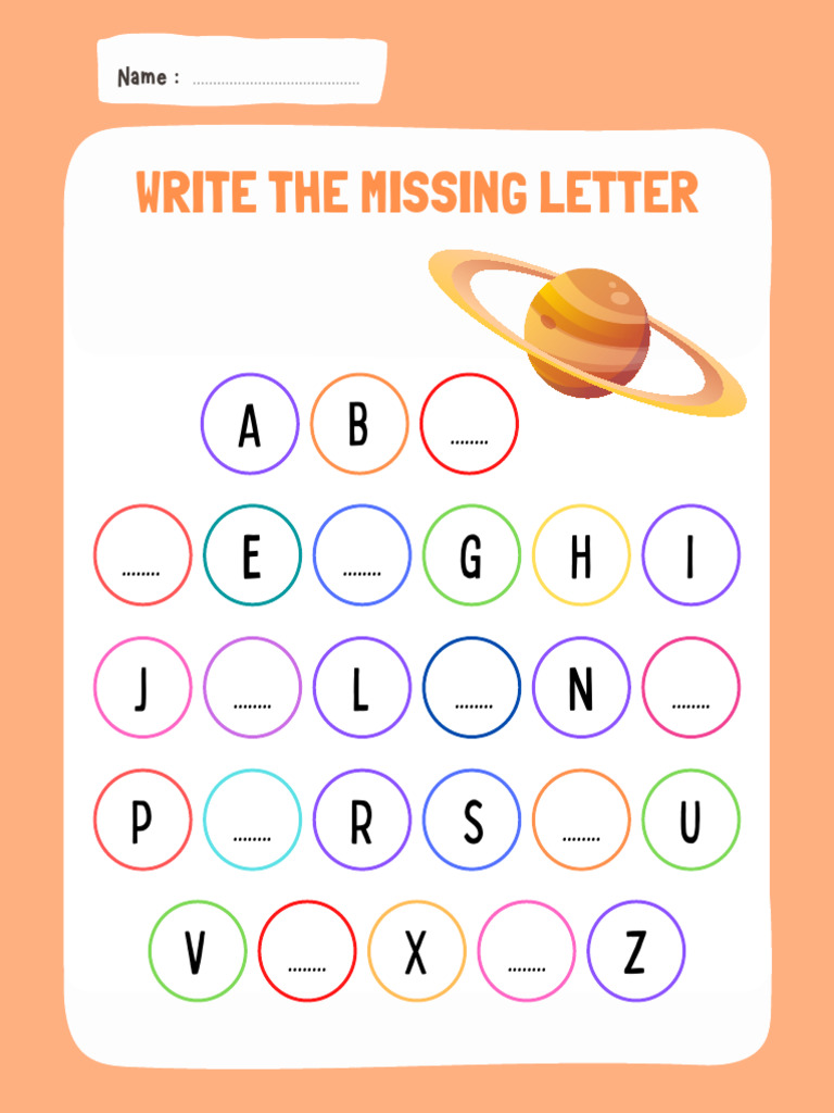 Space Missing Alphabet Letters Worksheet | PDF
