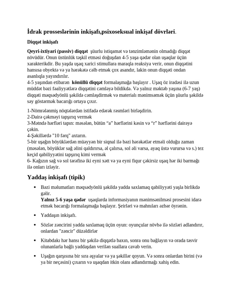 İdrak Prosseslərinin Inkişafı | PDF