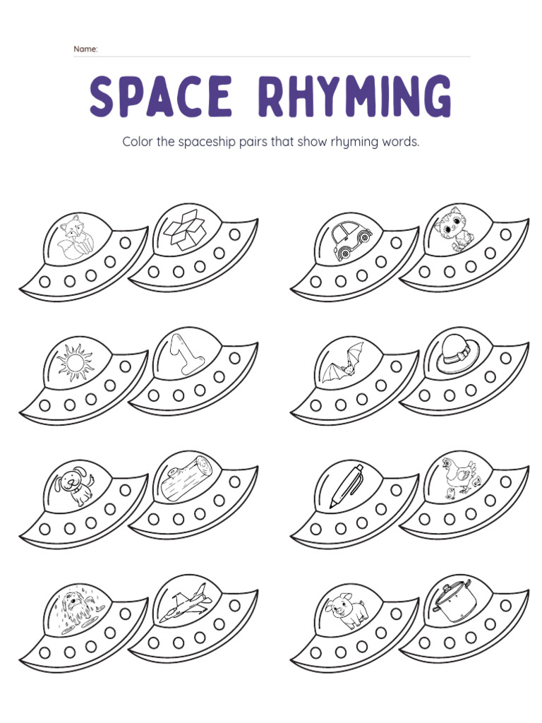 Space Rhyming Worksheets | PDF