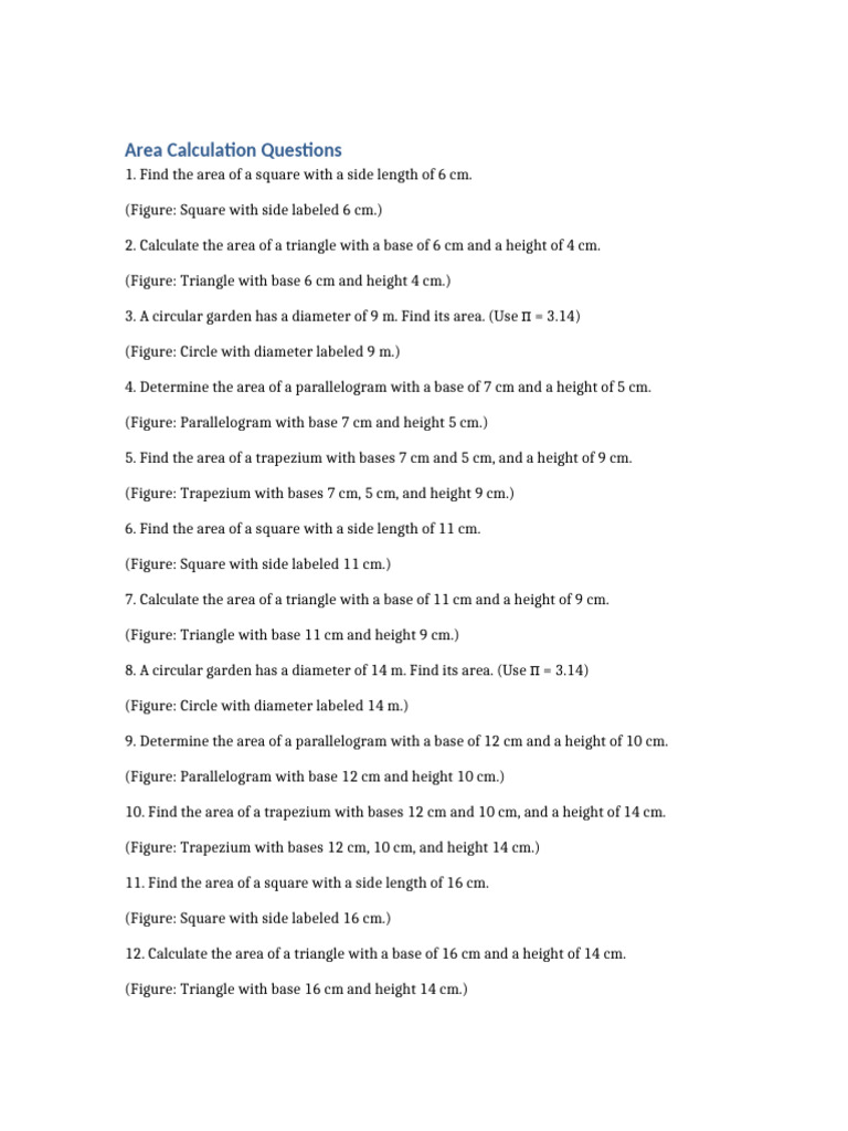 Area_Calculation_Questions_50 | PDF | Area | Triangle