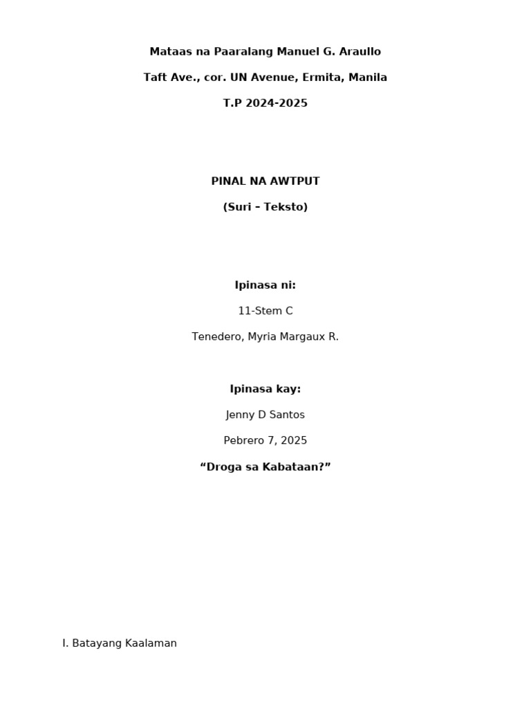 TENEDERO_PAGSUSURI SA TEKSTO | PDF TENEDERO_PAGSUSURI SA TEKSTO | PDF