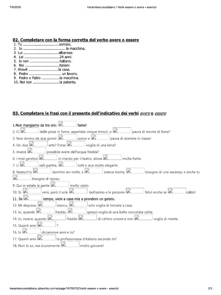 Esercizi Verbi Essere Avere | PDF