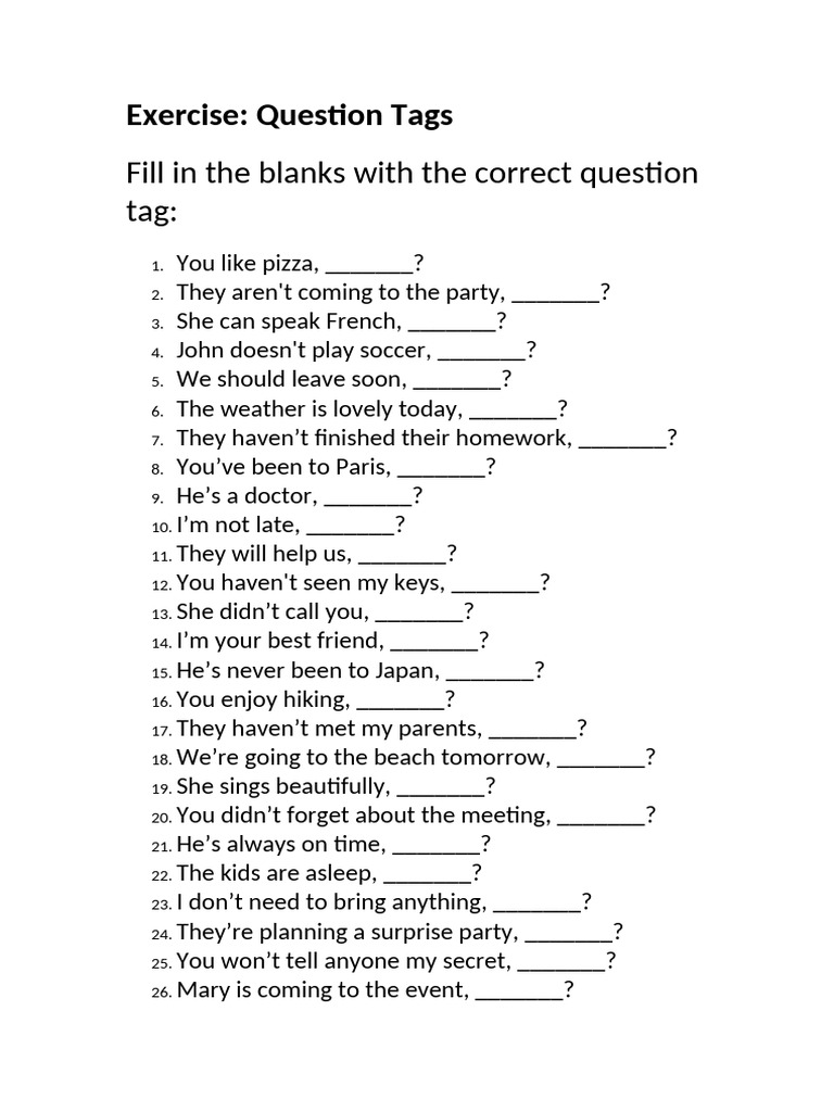 Exercise Question Tags 2 | PDF