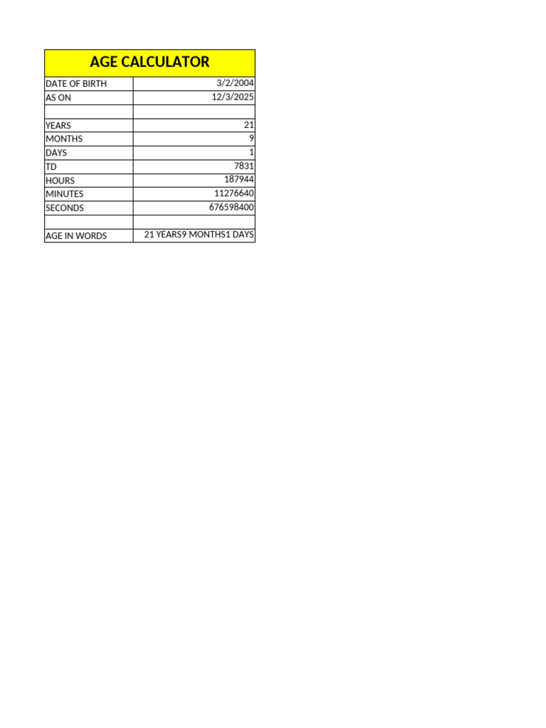 Attendance Sheet and Age Cal | PDF