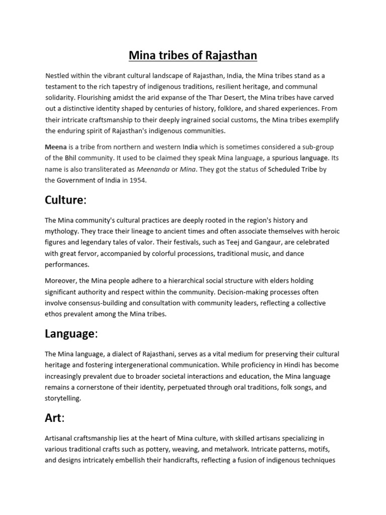 Mina Tribes of Rajasthan: Culture & Heritage | PDF | Traditions ...