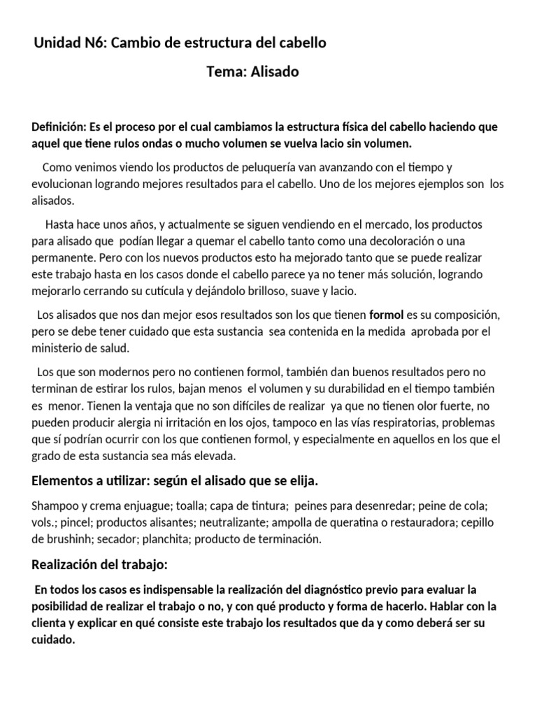 Unidad N6 Tema Alisado | PDF | Pelo