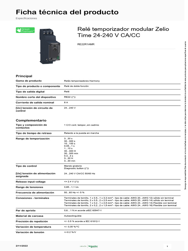 Relés Zelio Time - RE22R1AMR | PDF | Relé | Electricidad