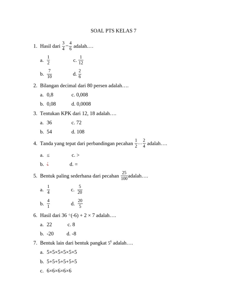 Soal PTS Dan Kunci Jawaban Kelas 7 | PDF