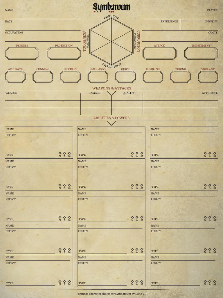 Symbaroum Character Sheet D7 v1.5 FORMFILLABLE | PDF