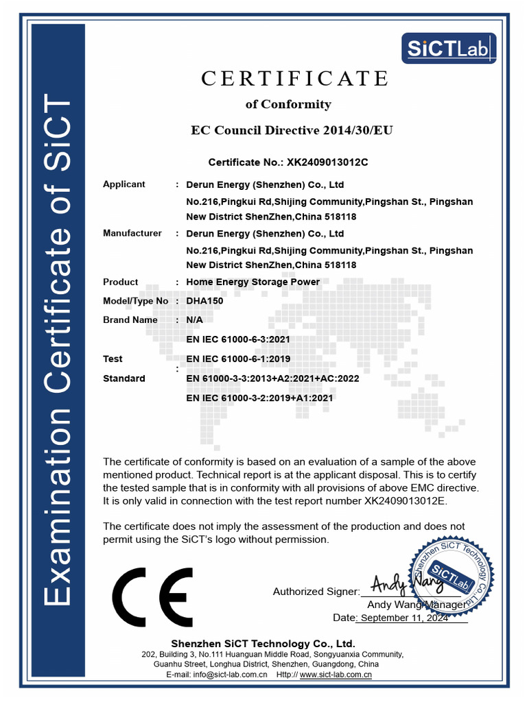 CE-EMC Cert TSZ24HL003C01 - DHA150 | PDF