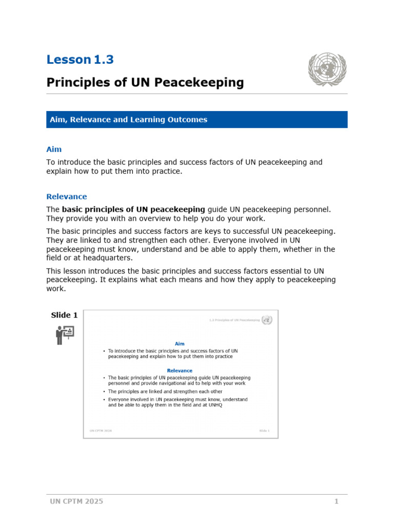 UN Peacekeeping Principles Overview | PDF | Peacekeeping | United Nations