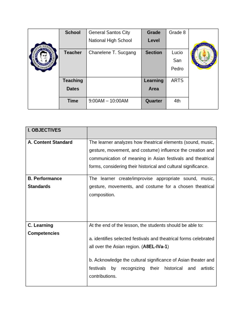 Sucgang - TTL2 Arts Lesson Plan - Semi | PDF | Education Theory | Teaching