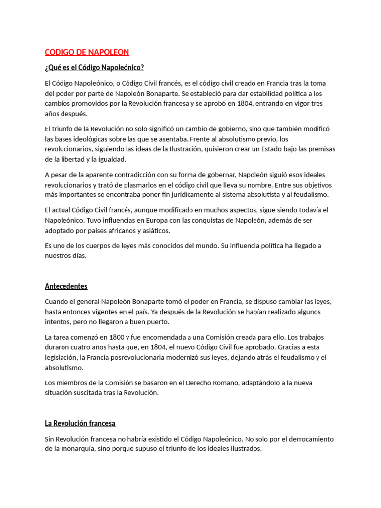 Codigo de Napoleon | PDF | Napoleón | revolución Francesa