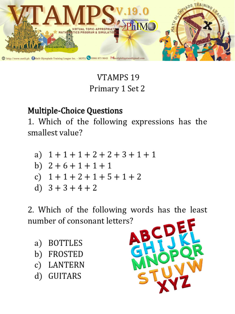 VTAMPS 19 Primary 1 Set 2 | PDF | Length | Mathematics